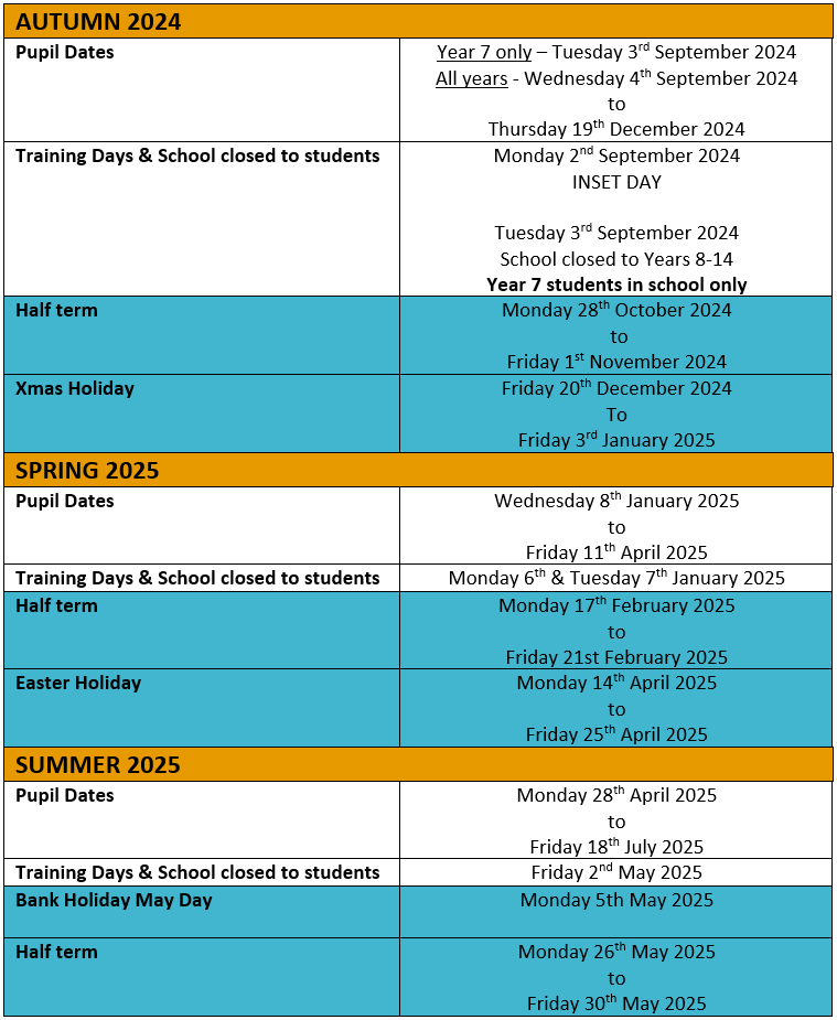Baginton Fields Academy - Term Dates
